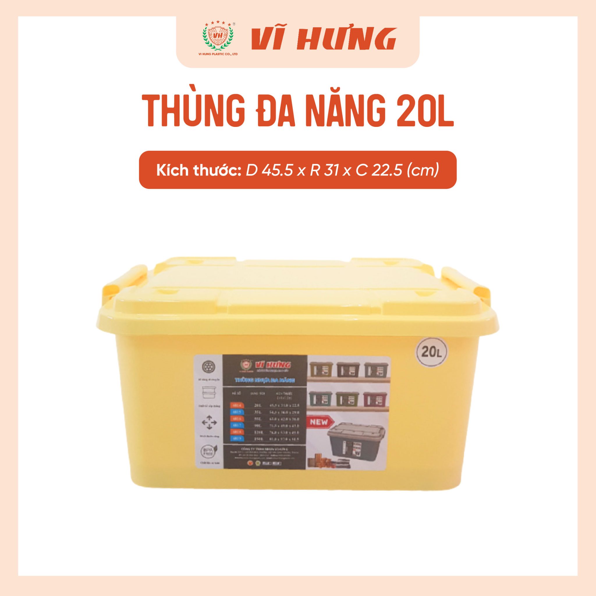 Thùng Đựng Gạo Đa Năng 20L Mã 6814 - Nhựa Vĩ Hưng